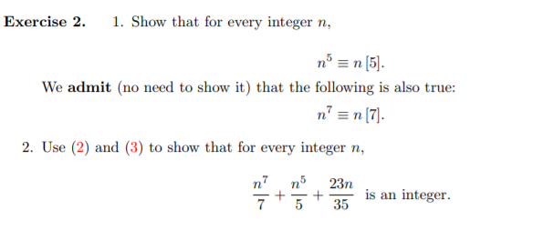 Solved Exercise 2. 1. Show that for every integer n, no = | Chegg.com
