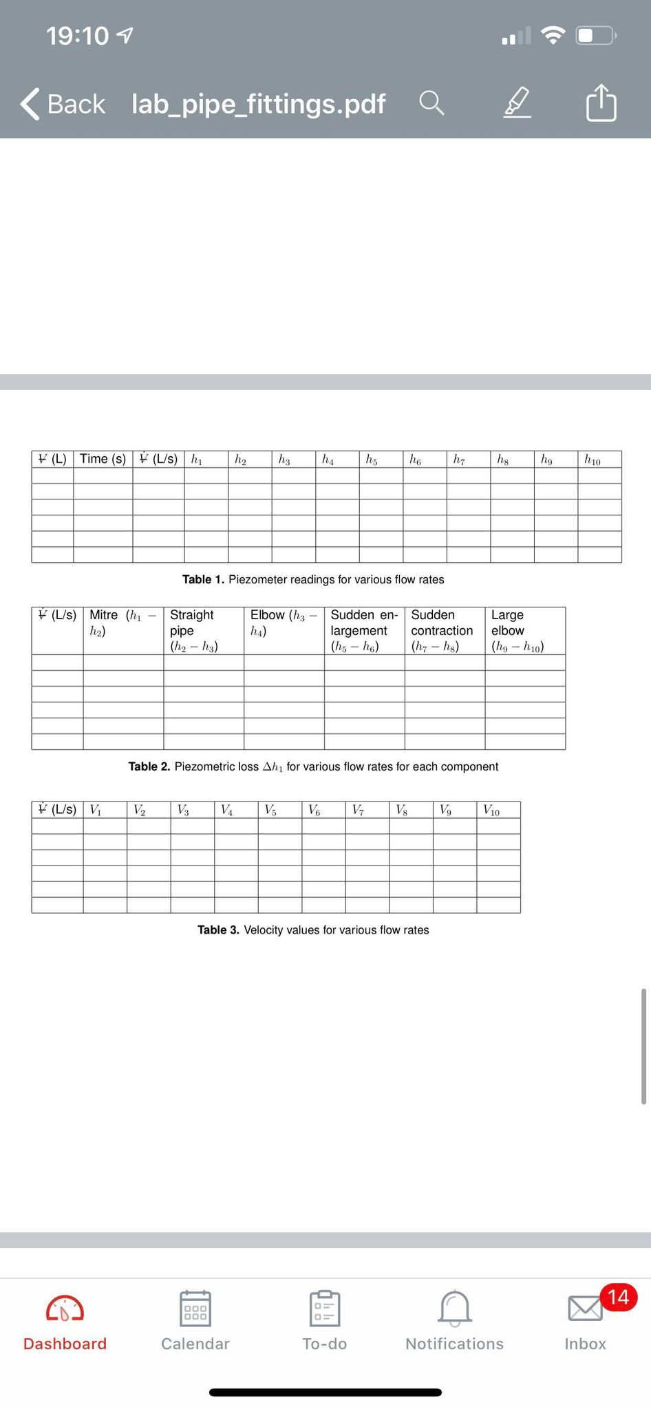 Solved 19:09 1 Back lab_pipe_fittings.pdf a MEE20003 FLUID | Chegg.com