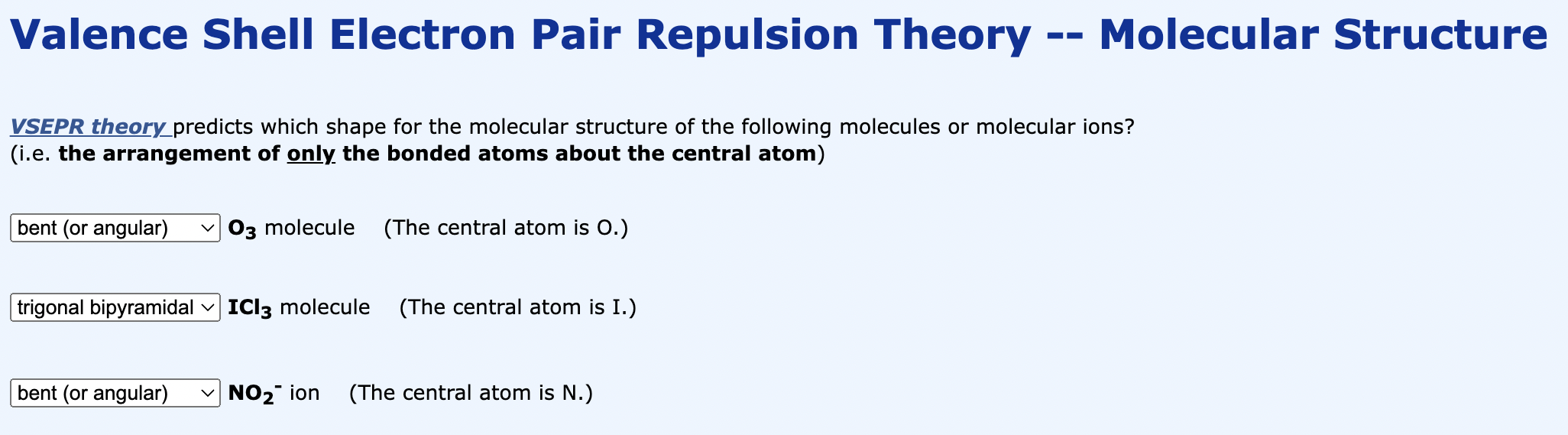 Solved Valence Shell Electron Pair Repulsion Theory -- | Chegg.com