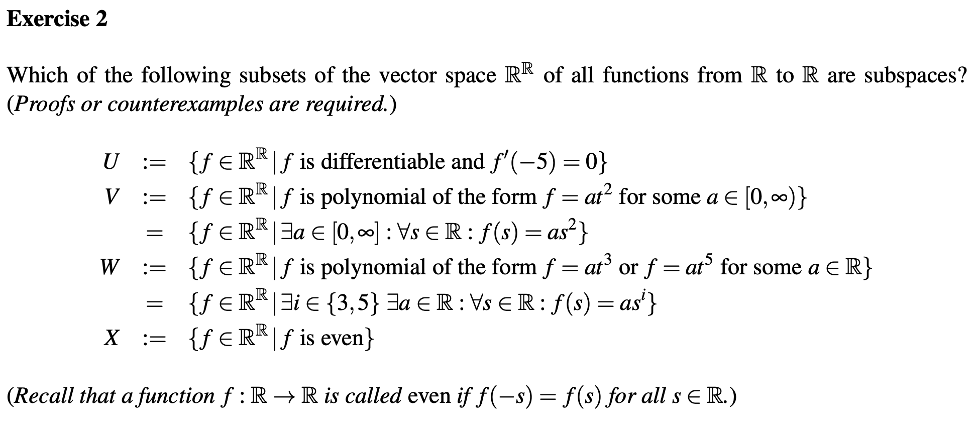 Solved Which of the following subsets of the vector space RR | Chegg.com