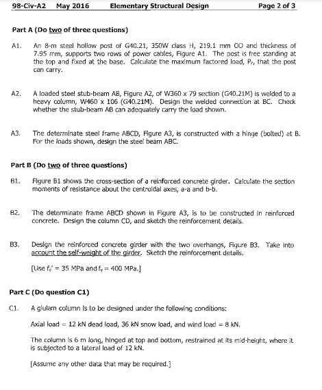 Part A (Do two of three questions) A1. An 8-m steel | Chegg.com