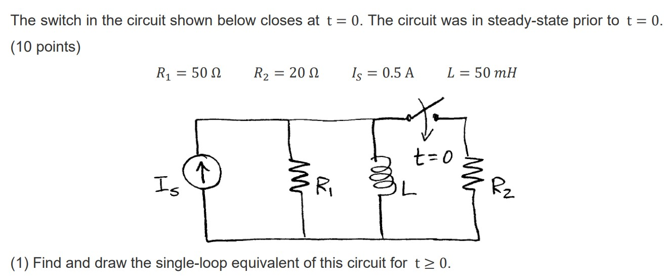 Solved The switch in the circuit shown below closes at t=0. | Chegg.com