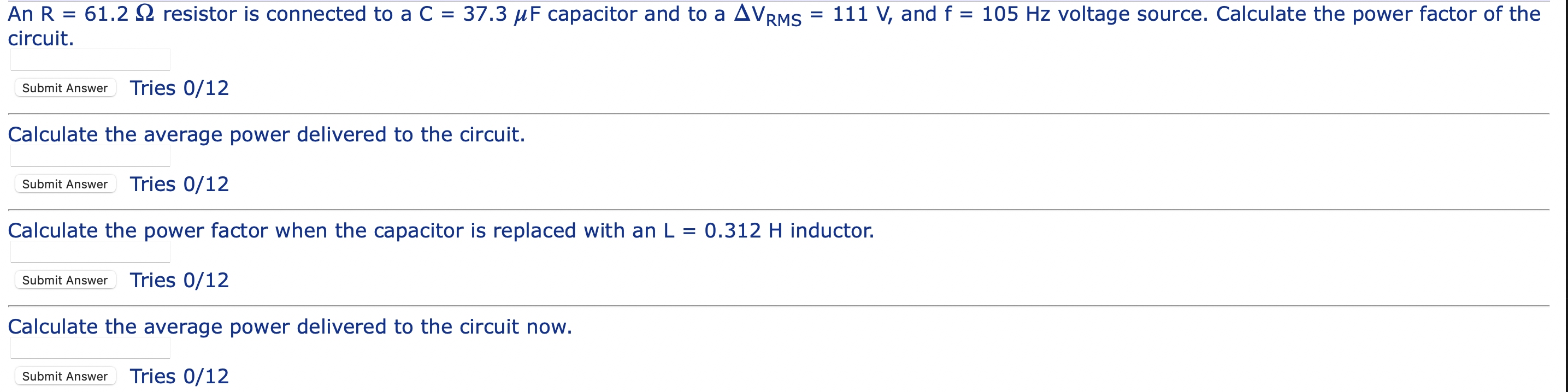 Solved An R=61.2Ω resistor is connected to a C=37.3μF | Chegg.com