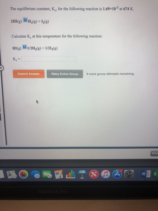Solved The equilibrium constant, Kc, for the following | Chegg.com