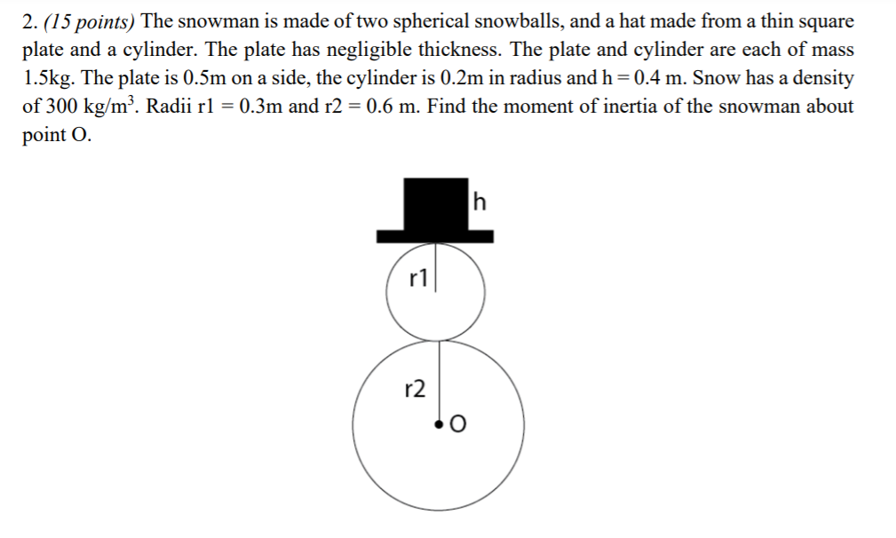 2. (15 points) The snowman is made of two spherical | Chegg.com