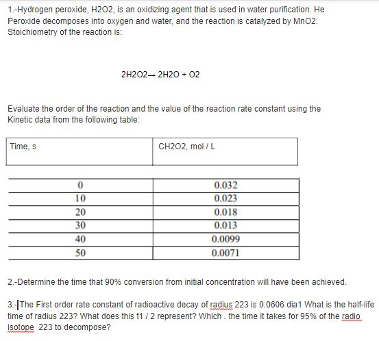 Solved 1.-Hydrogen peroxide, H202, is an oxidizing agent | Chegg.com