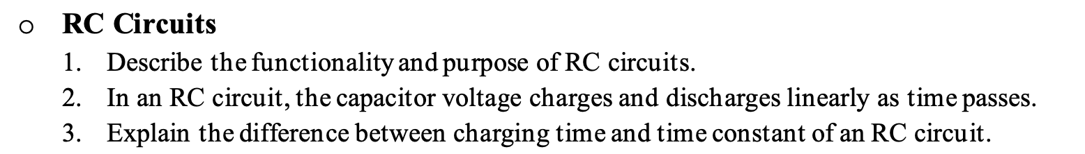 Solved RC Circuits 1. Describe the functionality and purpose | Chegg.com