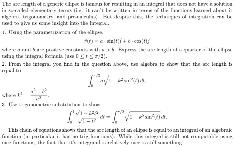 Solved The arc length of a generic ellipse is famous for | Chegg.com