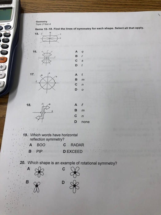 Solved Geometry Topic 3 Test A Items 15-18. Find the lines | Chegg.com