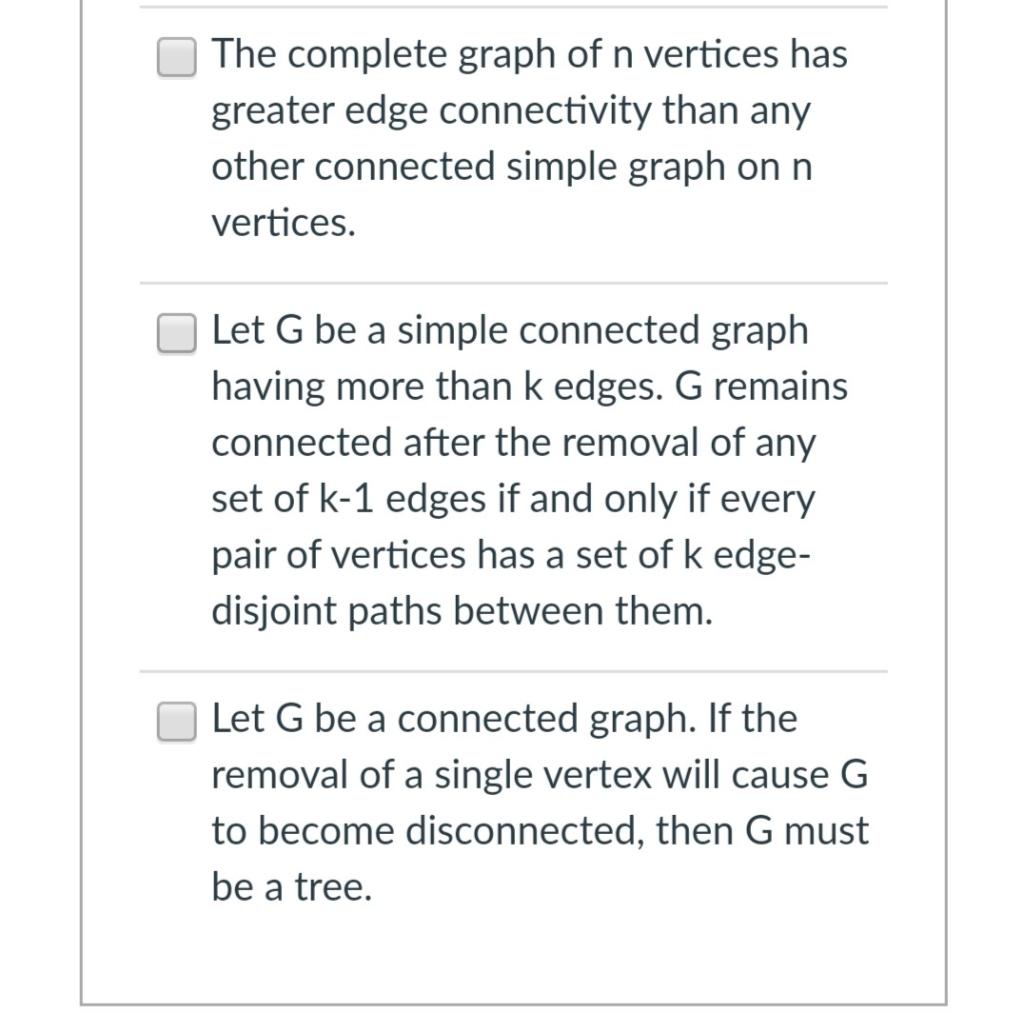 Solved Tick all the statements about connectivity in graphs | Chegg.com