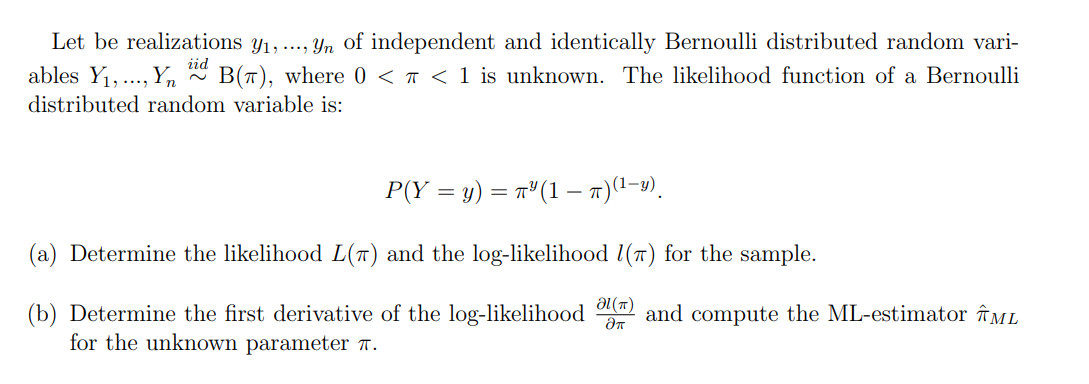 Solved Let be realizations y1,…,yn of independent and | Chegg.com