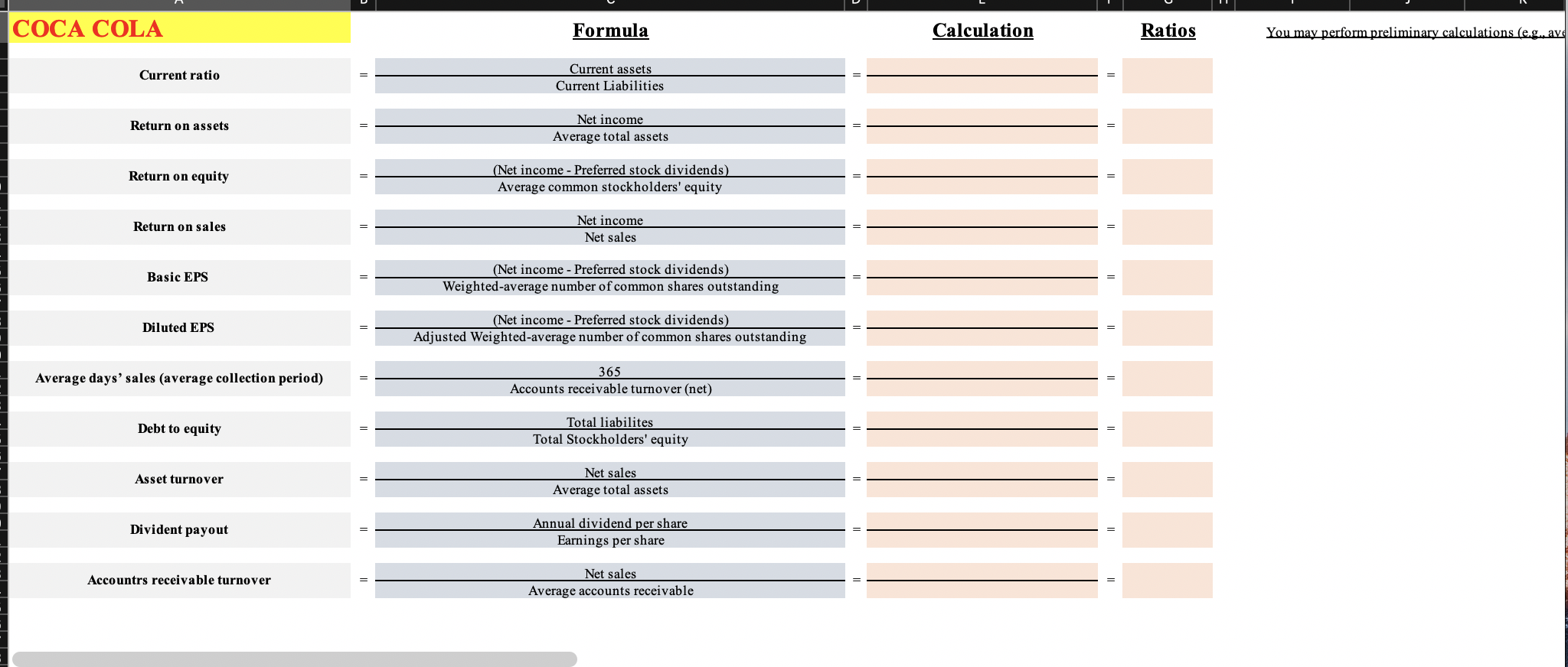 COCA COLA Formula Calculation Ratios You may perform | Chegg.com