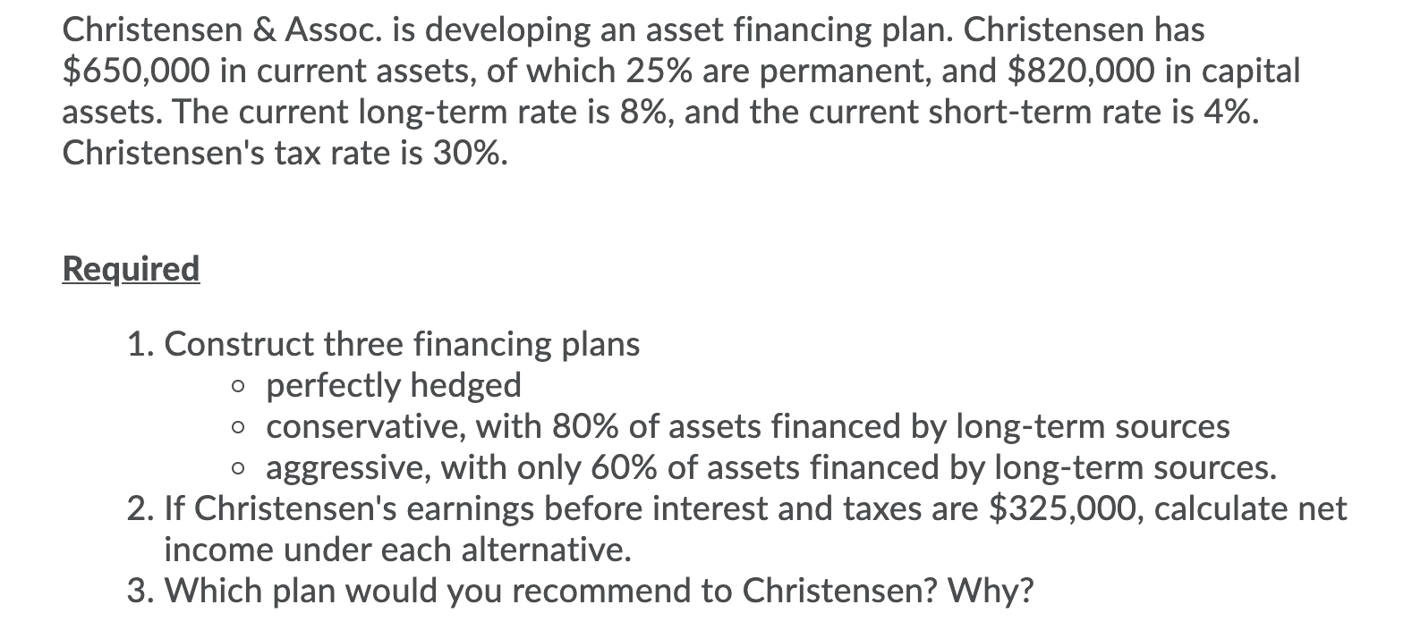 Solved Christensen & Assoc. is developing an asset financing | Chegg.com