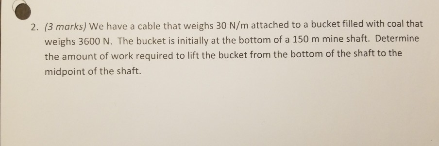 Solved 2. (3 marks) We have a cable that weighs 30 N/m | Chegg.com