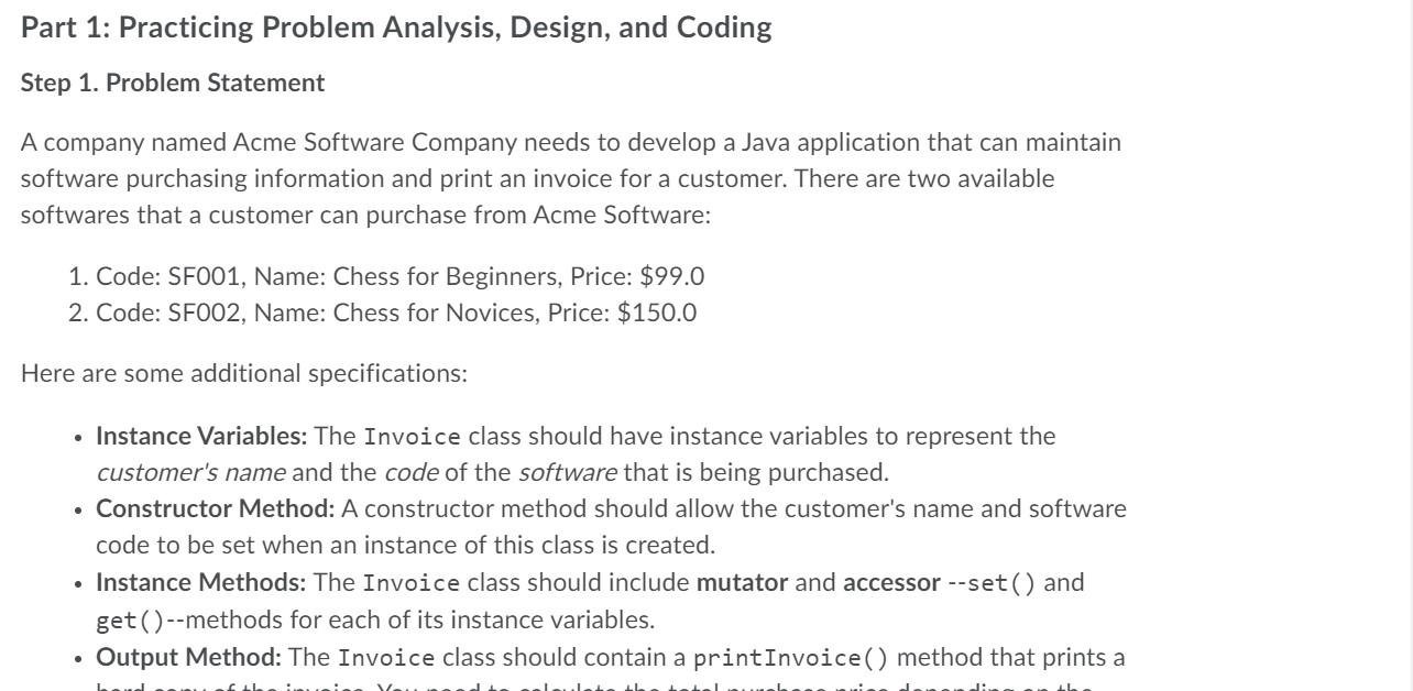 Part 1: Practicing Problem Analysis, Design, and | Chegg.com