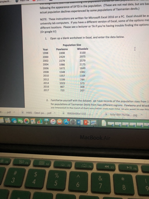 Solved following the appearance of DFTD in the population. | Chegg.com