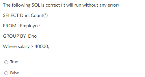 Solved The following SQL is correct (It will run without any | Chegg.com