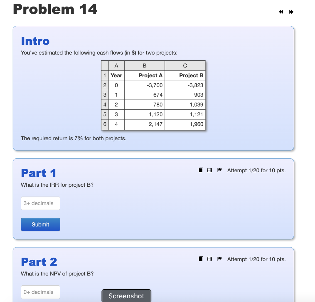Solved You've estimated the following cash flows (in \$) for | Chegg.com