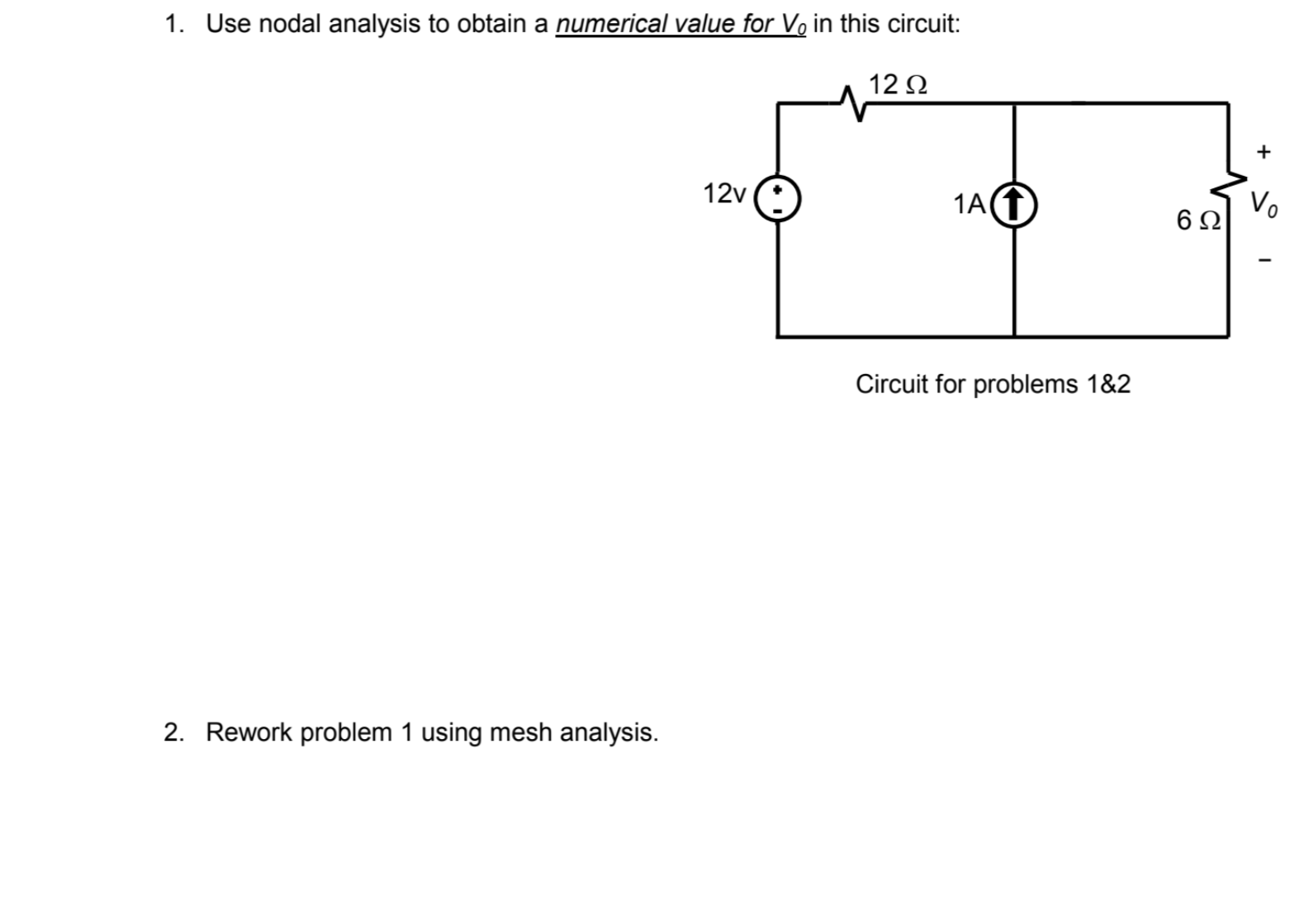 Solved Use nodal analysis to obtain a numerical value for V0 | Chegg.com