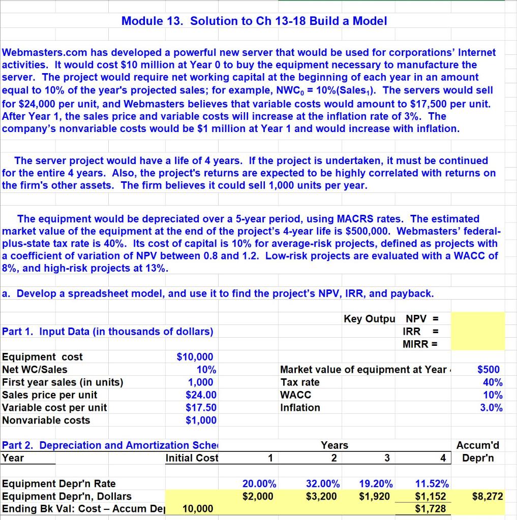 Solved Module 13. Solution to Ch 13-18 Build a Model | Chegg.com