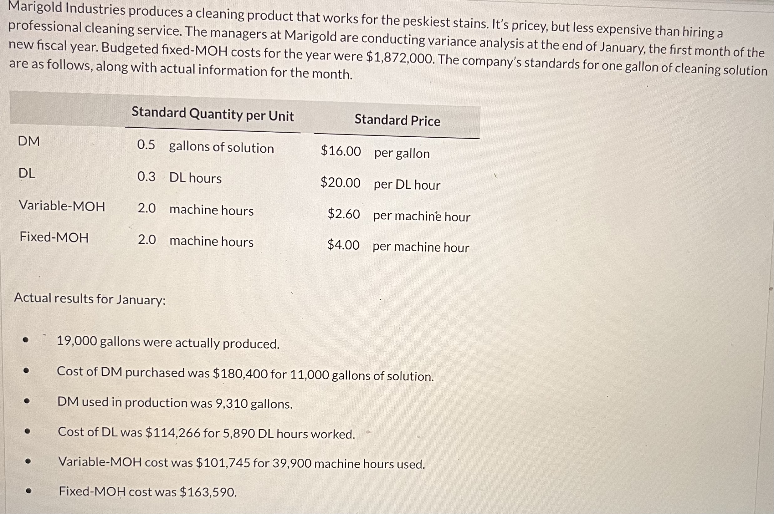 Solved Marigold Industries produces a cleaning product that | Chegg.com