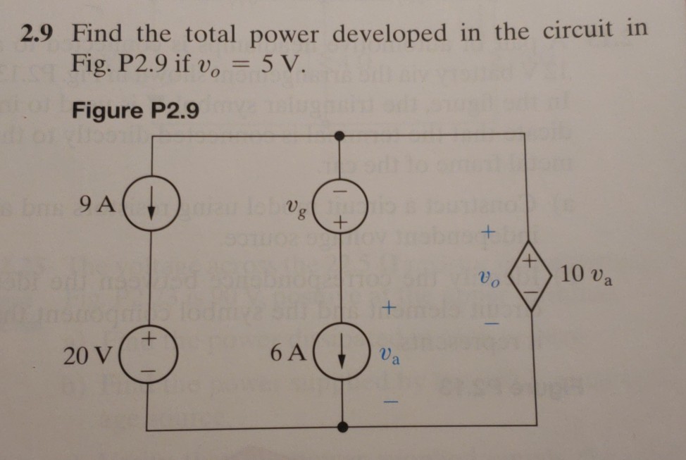 Solved 2.9 Find the total power developed in the circuit in | Chegg.com