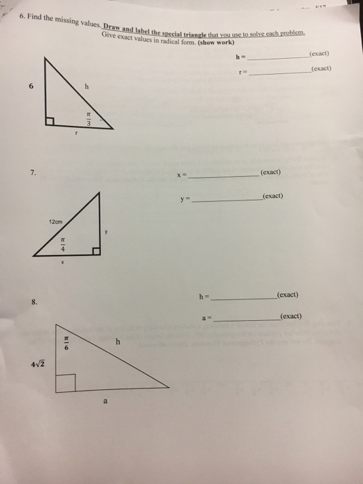 Solved Find the missing values. Draw and label the special | Chegg.com