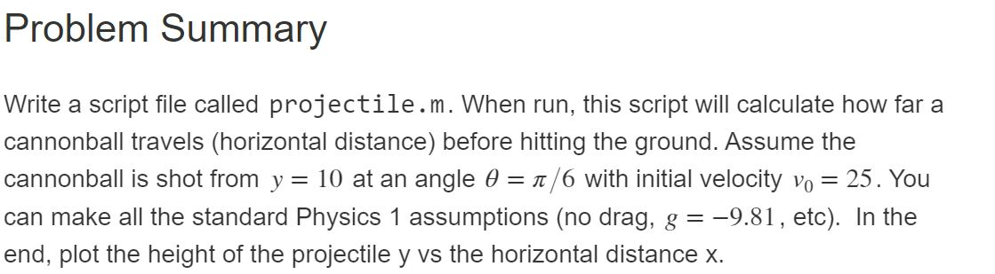 Solved Projectile Motion Matlab Code Define Theta And