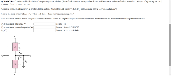 Solved QUESTION 3: Consider an idealized class-B output | Chegg.com