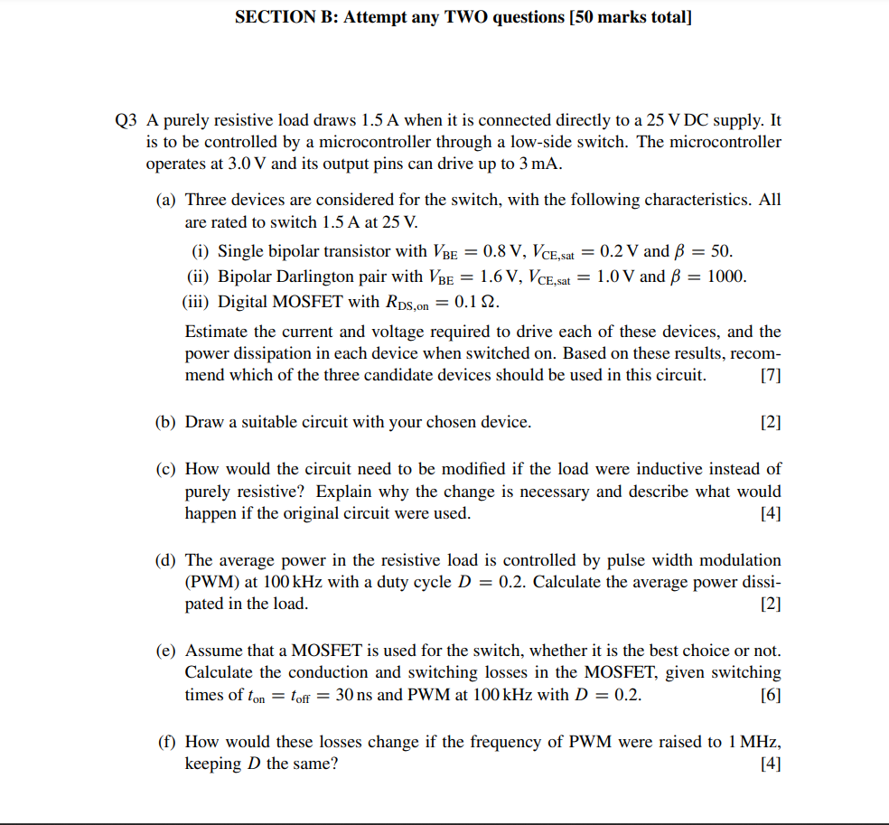 Solved SECTION B: Attempt any TWO questions [50 marks total] | Chegg.com