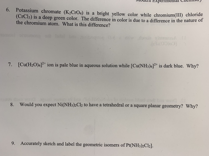 Solved m Experimental 6. Potassium chromate (K2CrO4) is a | Chegg.com