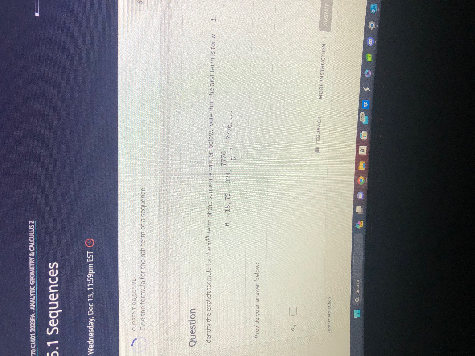 Solved QuestionIdentify the explicit formula for the nth | Chegg.com