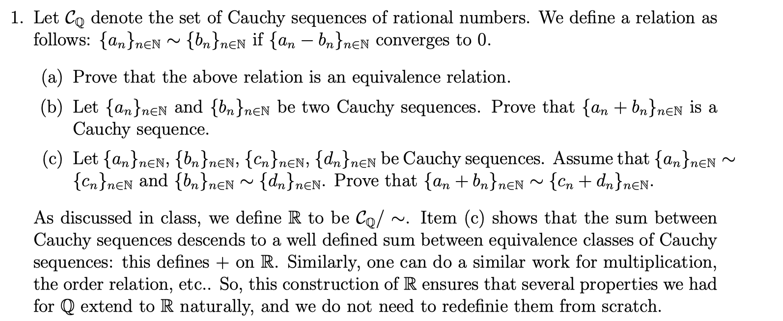 Solved 1. Let Co denote the set of Cauchy sequences of | Chegg.com