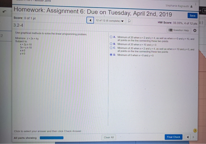 Solved Stephanie Ragnauth & Homework: Assignment 6: Due on | Chegg.com