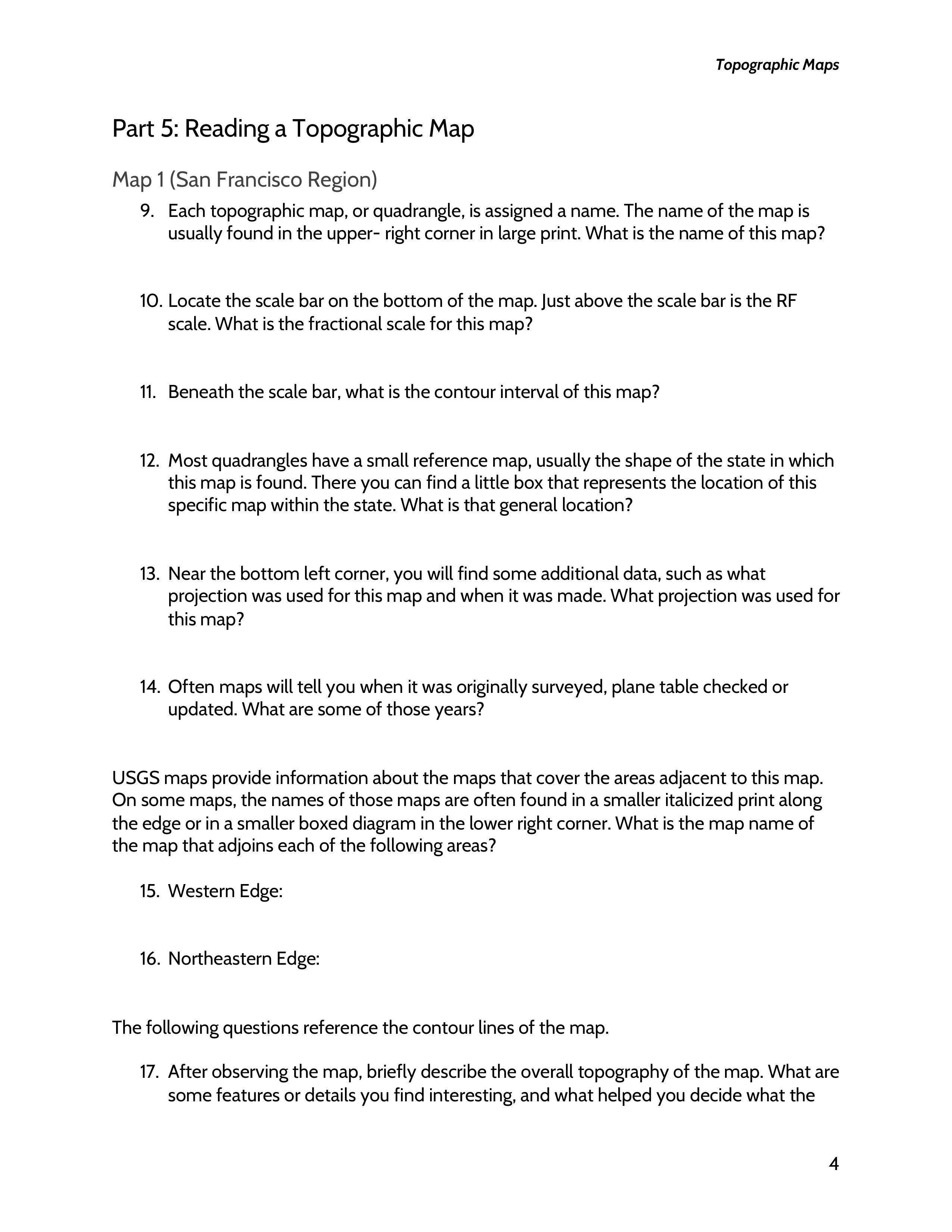 Solved Part 5: Reading a Topographic Map Map 1 (San | Chegg.com