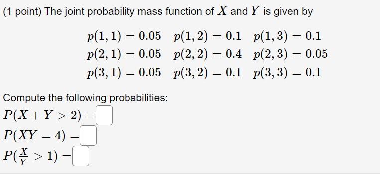 Solved (1 point) The joint probability mass function of X | Chegg.com