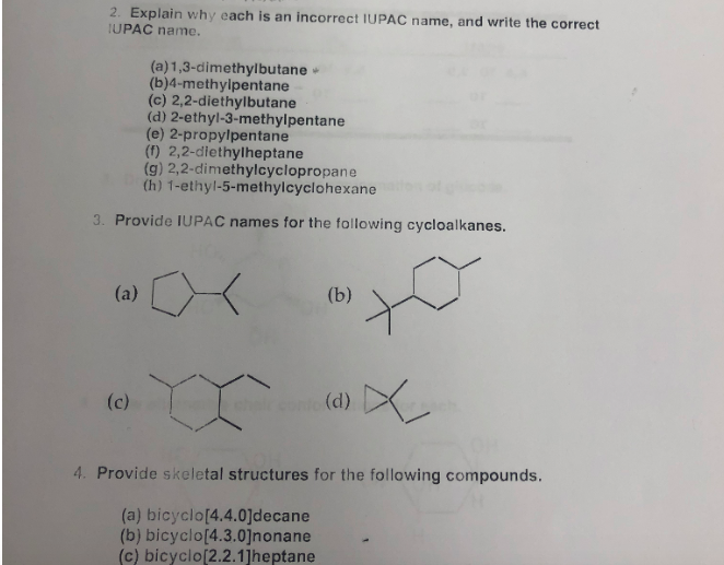 Solved 2. Explain why each is an incorrect IUPAC name, and | Chegg.com