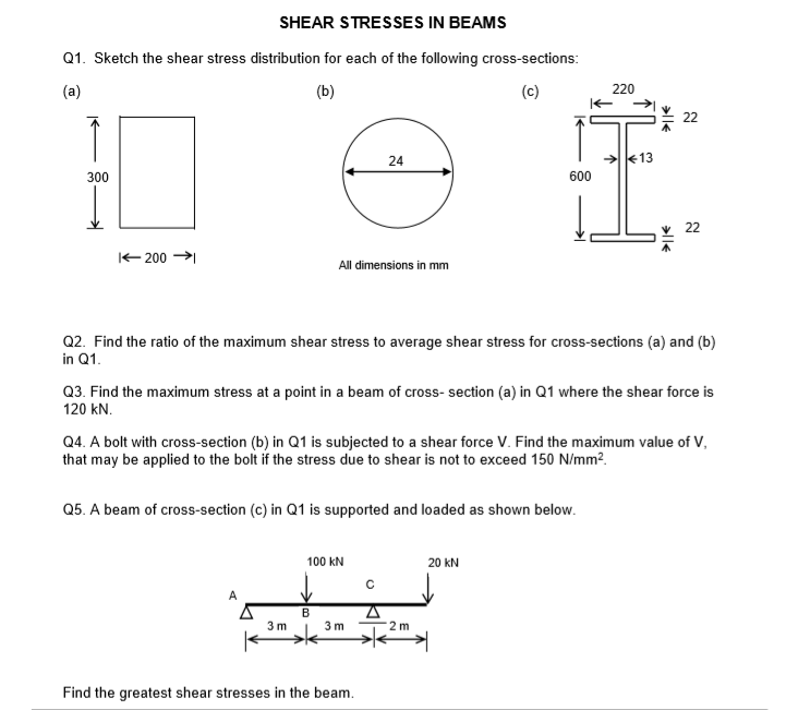 Solved SHEAR STRESSES IN BEAMS Q1. Sketch the shear stress | Chegg.com