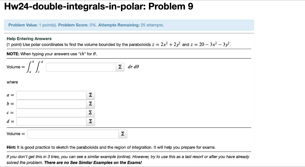 Solved Hw24-double-integrals-in-polar: Problem 9 Problem | Chegg.com
