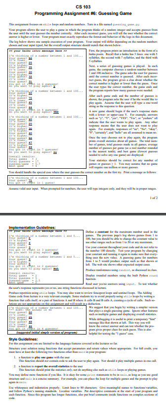 Solved Cs 103 Programming Assignment 6 Guessing Game