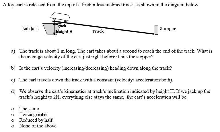 Solved A toy cart is released from the top of a frictionless | Chegg.com