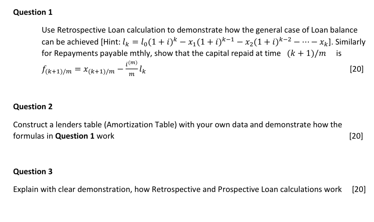 Solved Use Retrospective Loan calculation to demonstrate how | Chegg.com