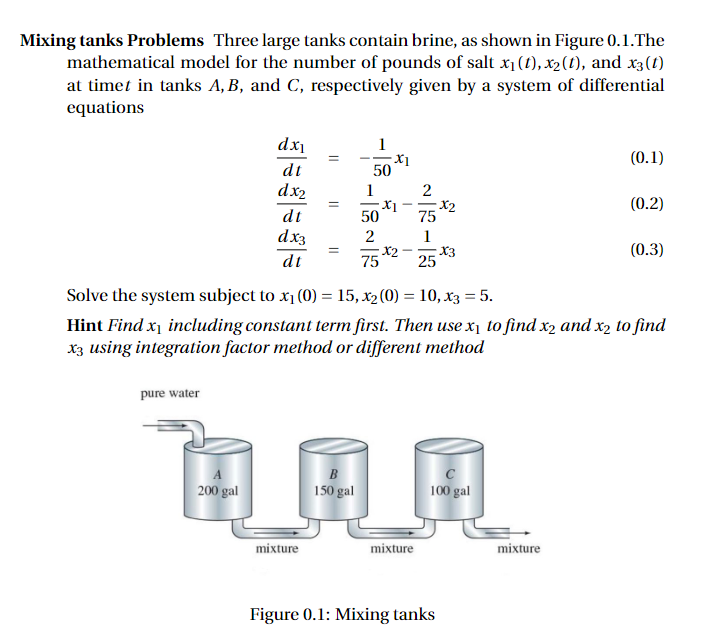 Solved Mixing tanks Problems Three large tanks contain | Chegg.com