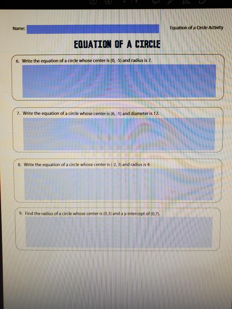 Solved Name: Equation of a Circle Activity EQUATION OF A | Chegg.com