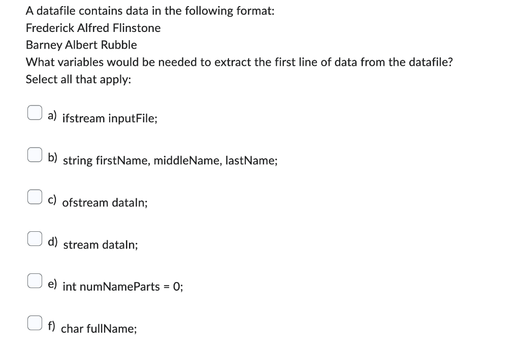 Solved A datafile contains data in the following format: | Chegg.com