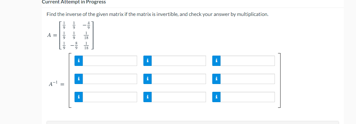 Solved Current Attempt in Progress Find the inverse of the | Chegg.com