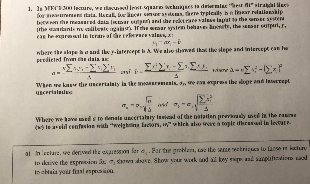 Solved 1. In MECE300 lecture, we discussed least-squares | Chegg.com