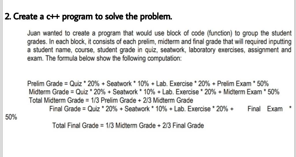 Solved 2 Create A Ch Program To Solve The Problem Juan Chegg
