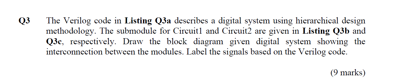 Solved Q3 The Verilog code in Listing Q3a describes a | Chegg.com