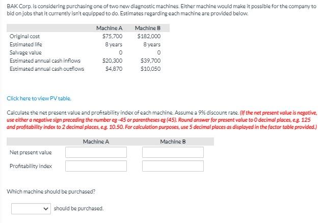Solved BAK Corp. is considering purchasing one of two new | Chegg.com